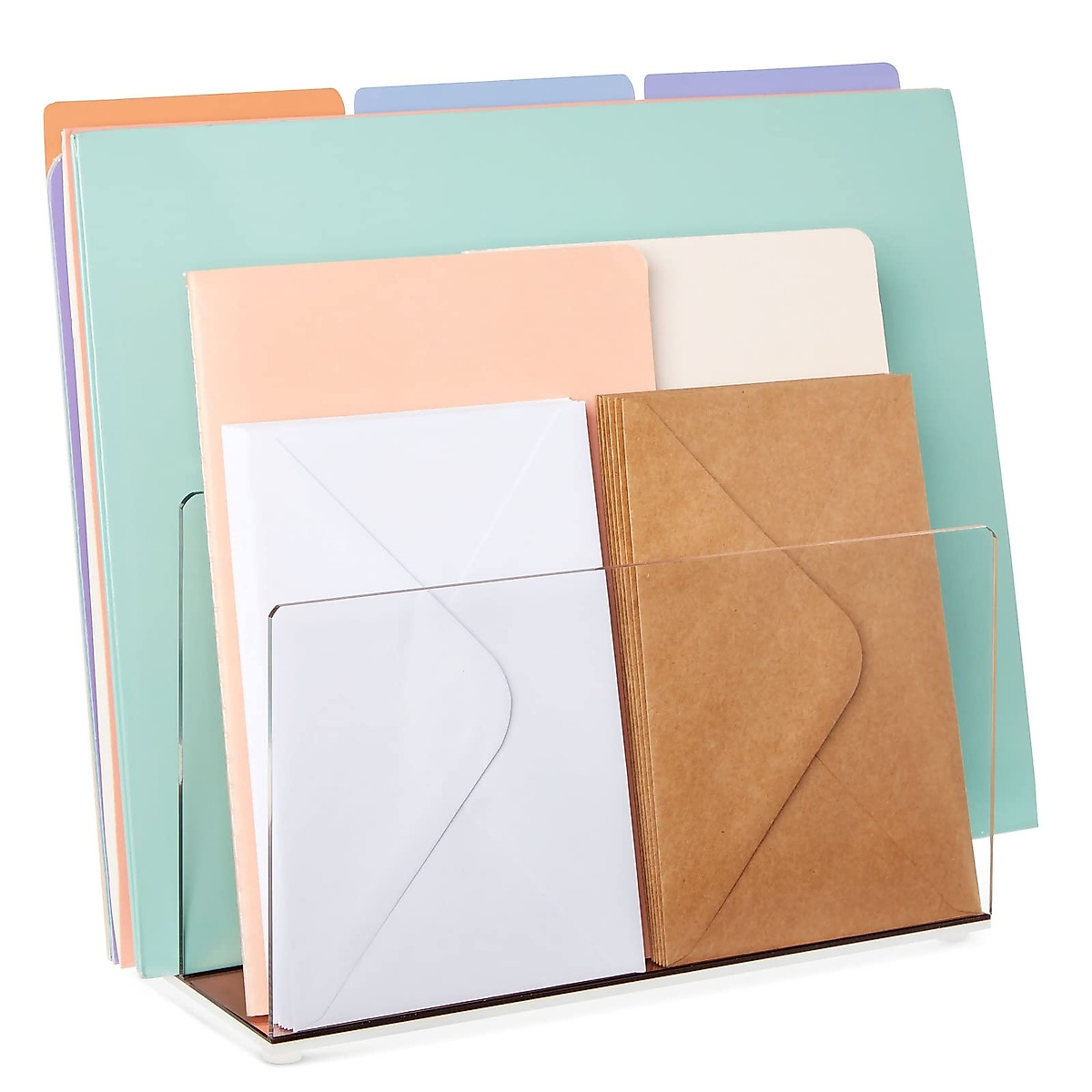 Clear Acrylic File Organizer with 2 Slots, Office Desk Paper, Mail, and Letter Sorter (9 x 5 x 7 in)