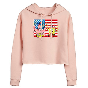 HYBRID APPAREL - SpongeBob SquarePants - Patrick Sparkers Flag - Juniors Cropped Hoodie - Size Medium Blush