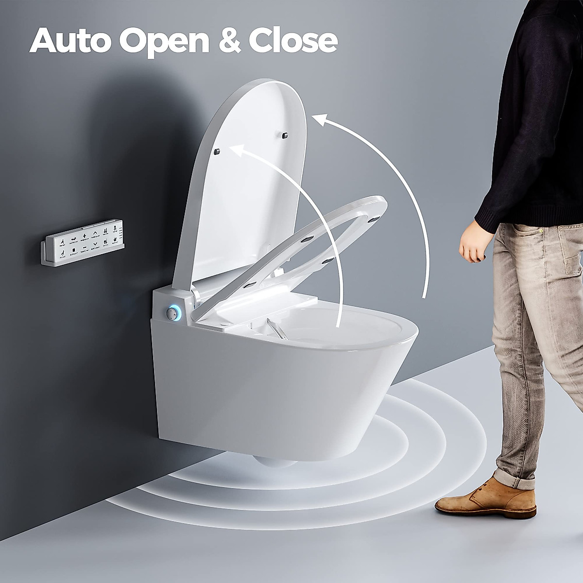 HOROW Luxury Wall Mounted Bidet Toilet with Instant Warm Water, Smart Toilet with Auto Open Lid, Heated Seat, Dryer, Modern Toilet, White Rear Discharge Toilet without Toilet Tank Carrier