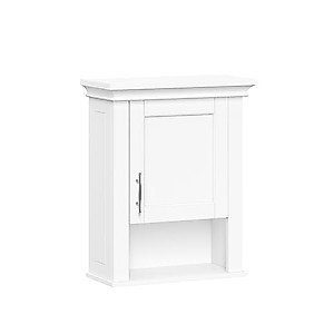 RiverRidge Somerset Single Door Wall Cabinet - Bathroom Medicine Cabinet with Inset Door, Coved Top Shelf, 2 Interior Shelves & Open Display Shelf – Elegant Bathroom Cabinet for Expanded Storage
