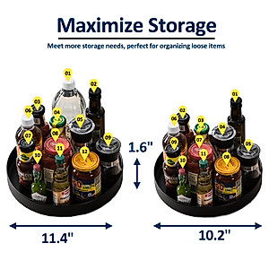 2 Pack Lazy Susan Turntable Organizer 10.2 Inch and 11.4 Inch for Cabinet, Pantry, Kitchen Countertop, Refrigerator, Bathroom and Office, Black Steel