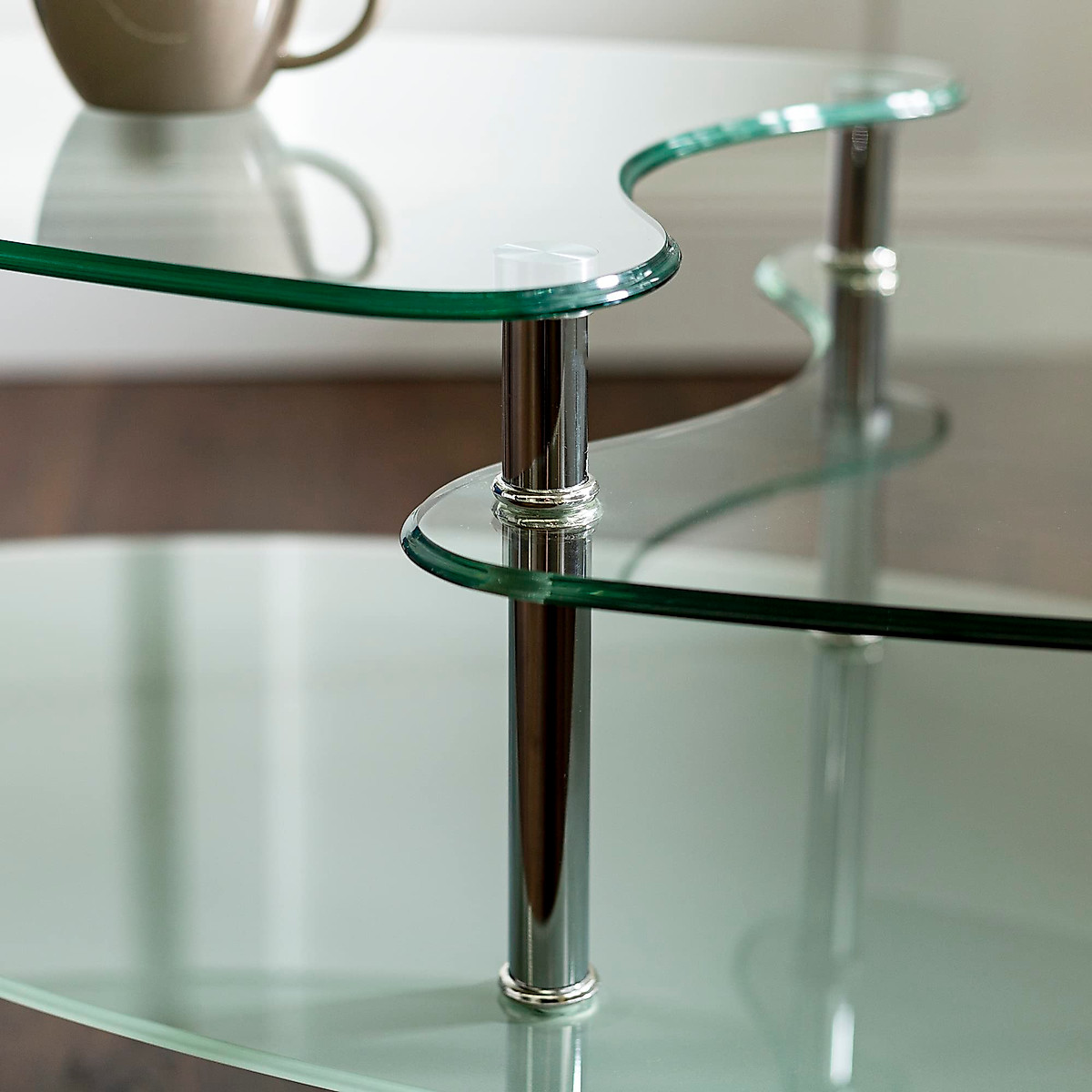 Walker Edison Modern Glass Coffee Table Living Room Accent Ottoman Storage Shelf, 37 Inch, Glass