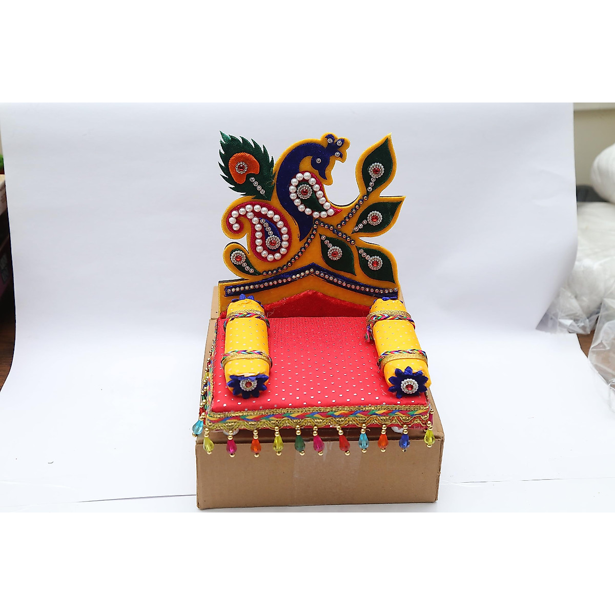 Laddu Gopal Ji Bed Kanha Ji Singhasan Krishna Ji Bed Medium Size Jhula Multicolor More Pankh