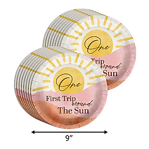 First Trip Around the Sun 1st Birthday Party Supplies Set Plates Cups and Napkins Tableware Kit for 16 64 Piece