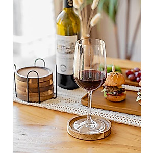 Wood Coasters for Drinks Absorbent with Holder, Acacia Wood Cork Coaster Rustic Coasters for Coffee Table Wooden Table Coasters for Farmhouse Desk, Set of 6