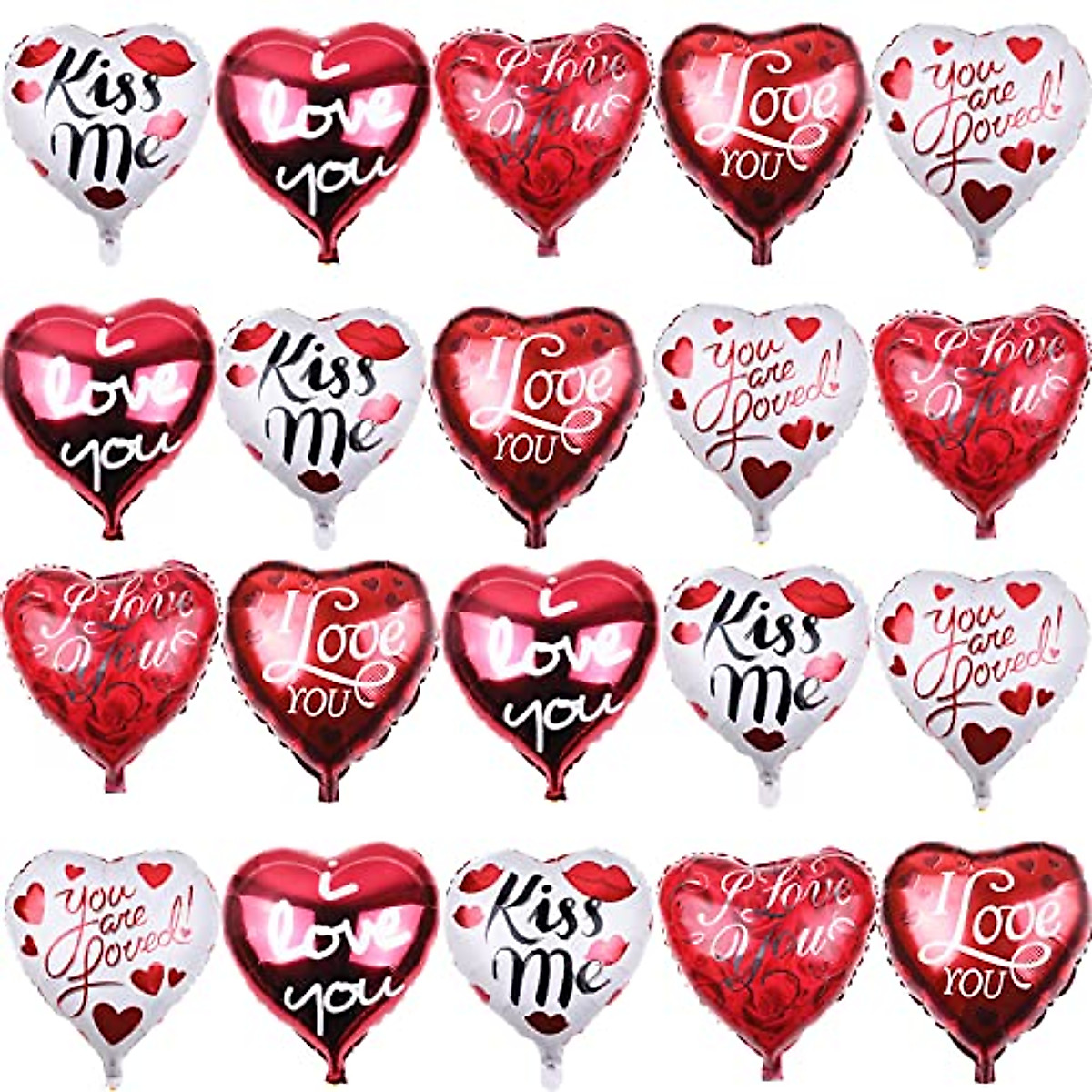 20Pcs Happy Valentines Day Foil Balloons Party Decorations Supplies, Heart Shaped I Love You Kiss Me Valentines Foil Balloons Romantic Love Decorations