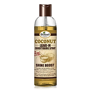 Difeel Shine Boost Leave in Conditioning Treatment - 100% Pure Coconut Oil 6 oz. with Spray Cap & Dispensing Cap
