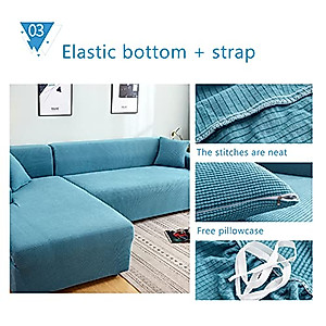 IMYOGI High Stretch Sofa Covers Stretch Sectional Sofa Cover L Shape Sofa Slipcovers Jacquard Fabric Furniture Protector with Elastic Bottom Couch Covers for Living Room -blue-2-4 Seater+4 Seater