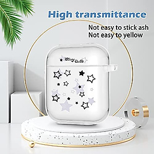 AirPod Case with Star Keychain, Cute Charms Star Pattern Design Clear Soft Protective Cover Compatiable with AirPods 2nd & 1st Generation Case