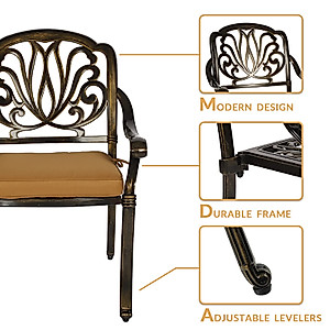 W WARMHOL 2 Piece Outdoor Cast Aluminum Patio Chairs with Cushions, Bistro Dining Chair Set for Patio Furniture Garden Deck Backyard, Floral Design