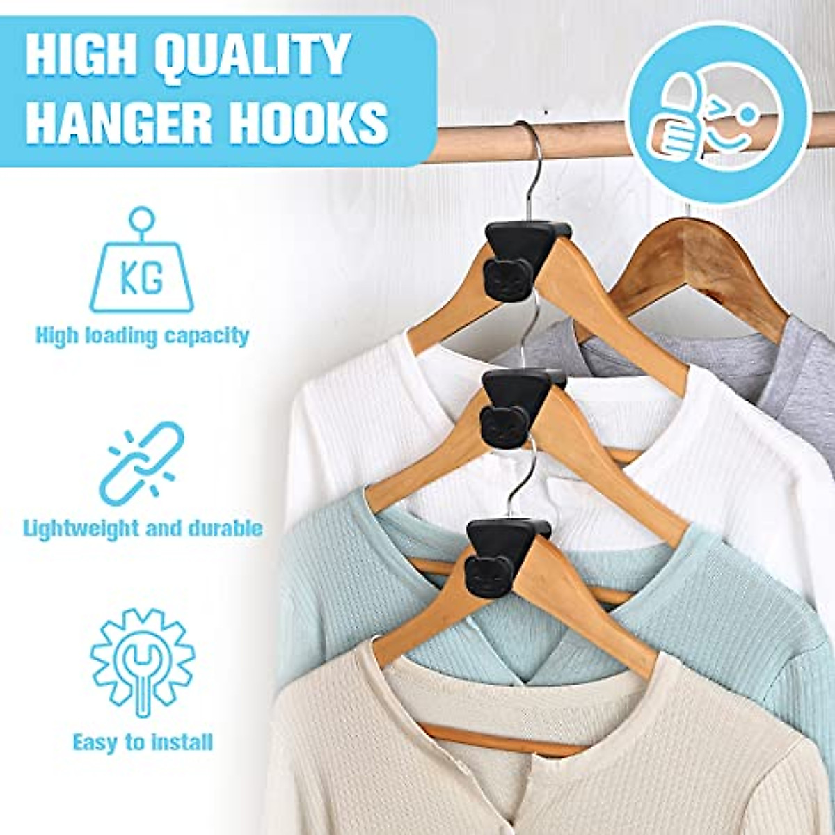 ZOCONE 25PCS Clothes Hangers, Space Saving Hangers for Clothes, Heavy Duty Hanger Connector Hooks Cascading Organizers to Expand Closet Space, with Storage Bag(Black)