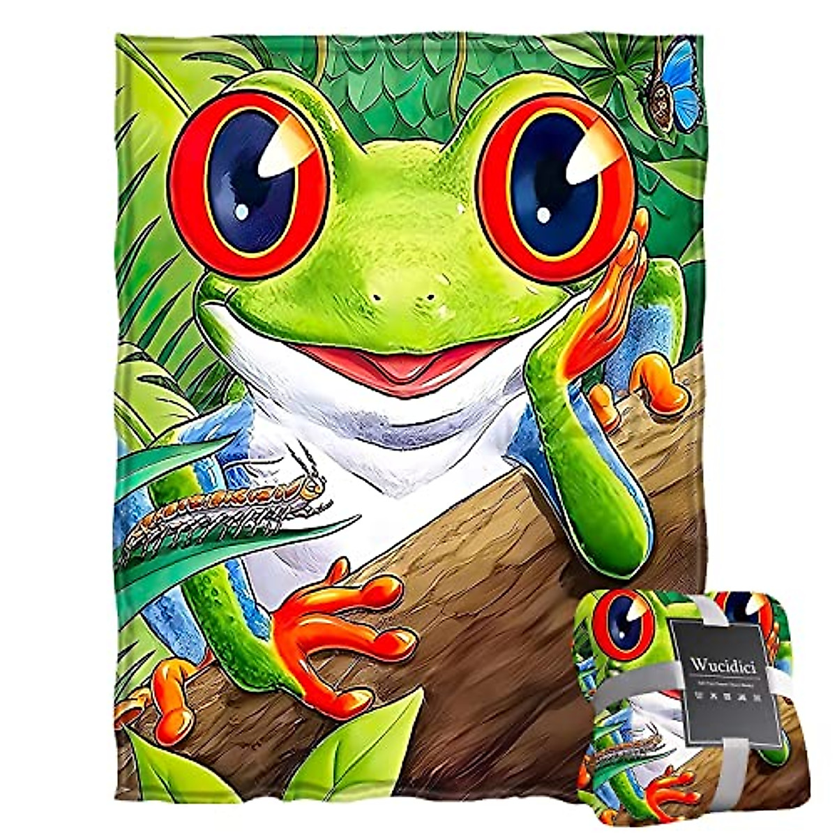 Wucidici Green Frog Throw Blanket Lightweight Cartoon Animal Blanket Soft Cozy Fleece Throw for Couch Sofa Bed Girl Women Gift(50" x 60")