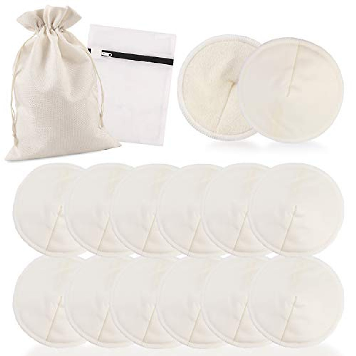 PHOGARY 12 PCS Washable Bamboo Nursing Pads, Reusable Organic Breast Pads with Laundry Bag and Storage Bag, Soft & Super Absorbent - Perfect Baby Shower