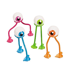 Fun Express Eyeballs with Suction Feet Bright Vinyl Bendable Toys for Halloween - Toys - Character Toys - Bendables - Halloween - 24 Pieces