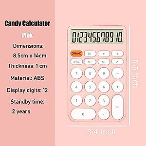 Standard Calculator 12 Digit,Desktop Large Display and Buttons,Calculator with Large LCD Display for Office,School, Home & Business Use,Automatic Sleep,with Battery (Pink and White)