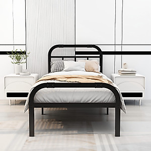 alazyhome Metal Platform Heavy Duty Twin Size Bed Frame with Headboard and Footboard Sturdy Steel Support No Box Spring Needed Easy Assembly Black