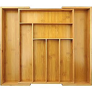GOGOUP Bamboo Expandable Drawer Organizer for Utensils Holder, Adjustable Cutlery Tray Wood Drawer Dividers Organizer for Silverware Flatware Knives in Kitchen Bedroom Living Room