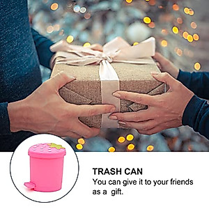 DOITOOL Mini Heart Desktop Trash Can: Push Type Strawberry Wastebasket Small Paper Tabletop Garbage Bin with Swing Lid Countertop Trash Container for Office Home Pink