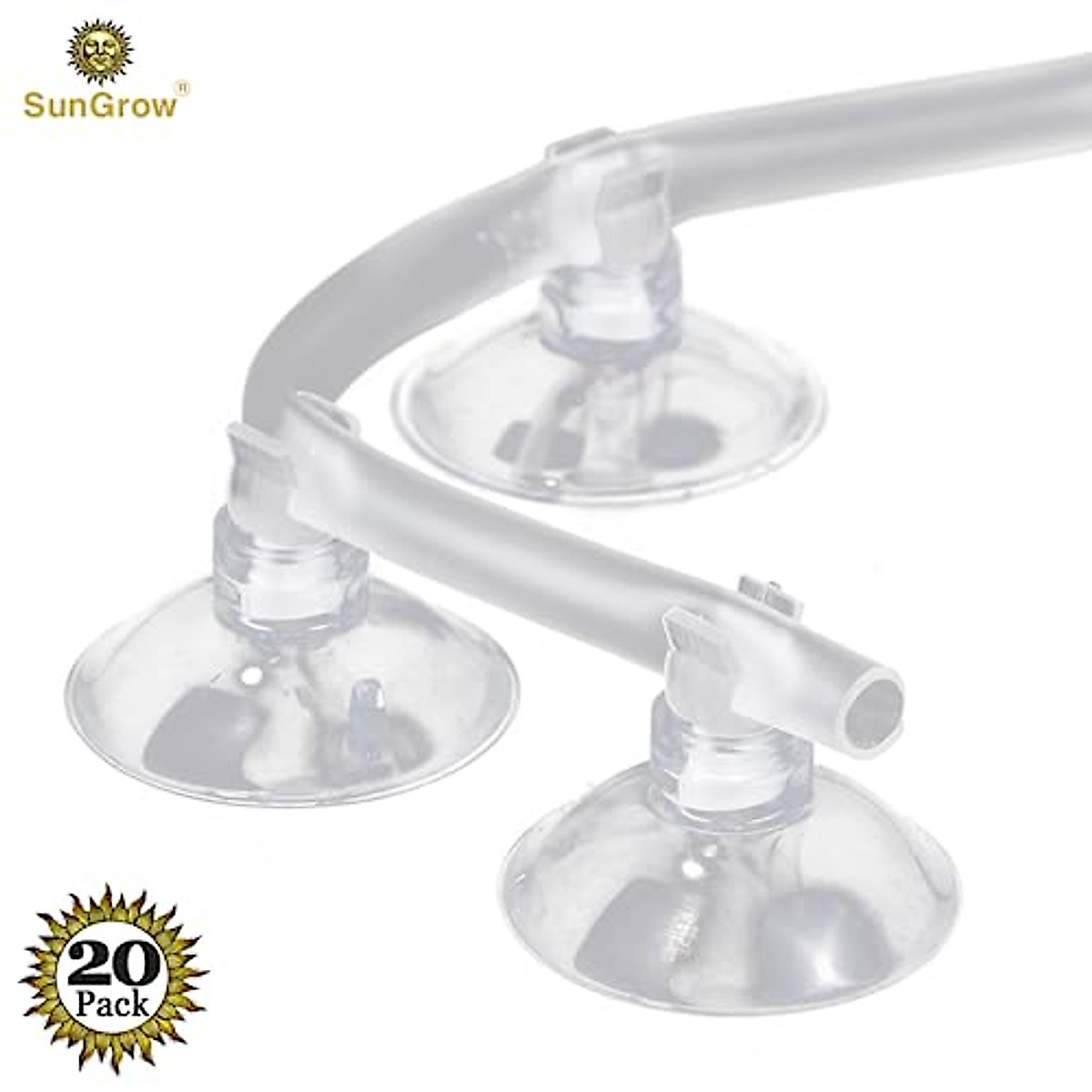 SunGrow 20 Pack Aquarium Suction Cup Clips, 1” Rubber Clamps for Fish, Turtle, Frog Tank, Fits Standard 0.2” Aquarium Airline Tubing & Hose, Adheres to Glass & Acrylic