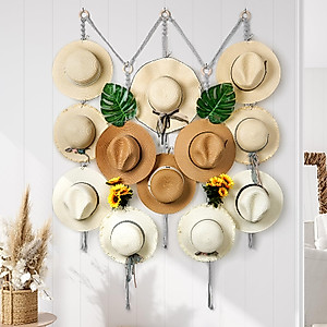 HYDERMUS Hat Organizer with 15 Clips for Women Wide Brim Hat Adjustable Width for Small or Large Space Boho Hat Rack for Wall Hat Storage for Closet Storage and Organization Grey