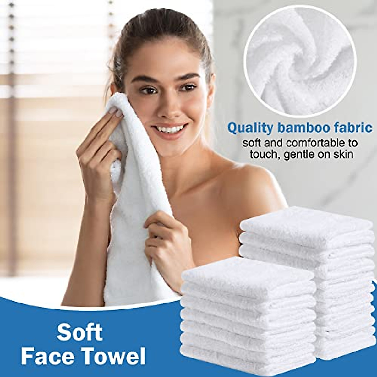 80 Pcs Bamboo Washcloths Towel Bulk 10 x 10 Inch White Washcloths Set Baby Wash Cloth for Bathroom Bamboo Soft Wash Cloths for Face Reusable Absorbent Bathroom Washcloths