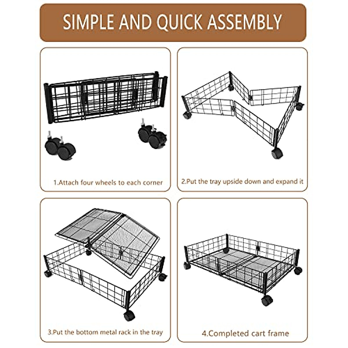 Under Bed Storage with Wheels, Underbed Storage Containers, Foldable Bedroom Storage and Organization with Handles, Underbed Storage Drawer for Shoes, Clothes, Toys, Blankets and Bedding (2 Pack, Black)