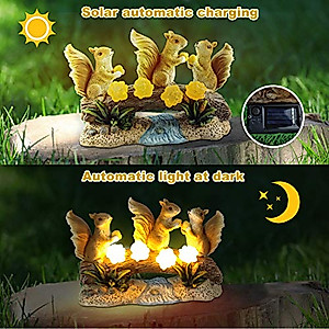 MIXXIDEA Garden Solar Squirrel Statue Waterproof Squirrel with 4 LED Lights Animal Figurines Sculptures & Statues for Outdoor Decorations Ornament for Garden