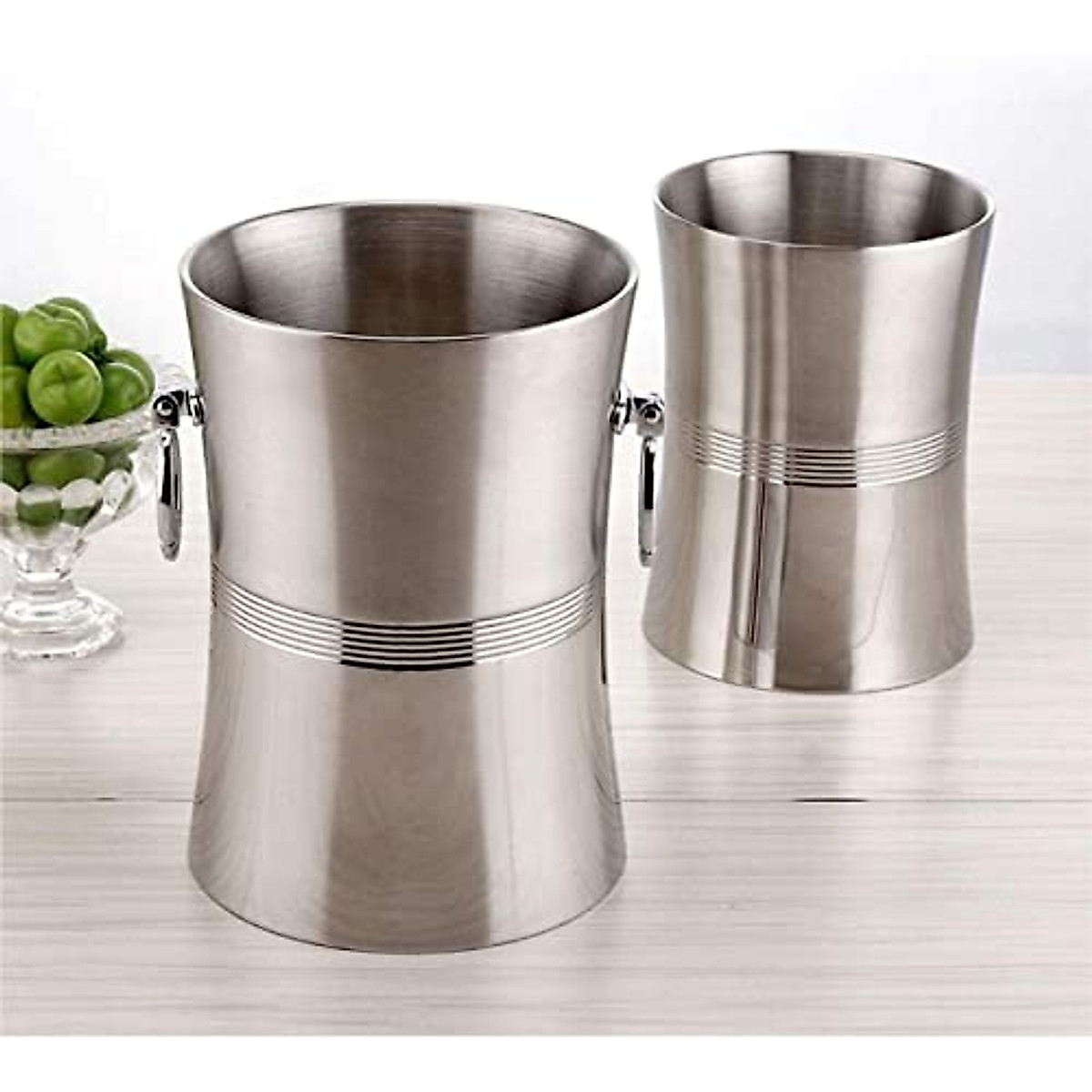 Ice Bucket Champagne Bucket Wine Bucket Stainless Steel Ice Bucket Portable Hotel Drink Bucket Party Activities And Camping Tableware Ice Tub Cooler Bucket (Color : 5.4 * 7.2in, Size : A)