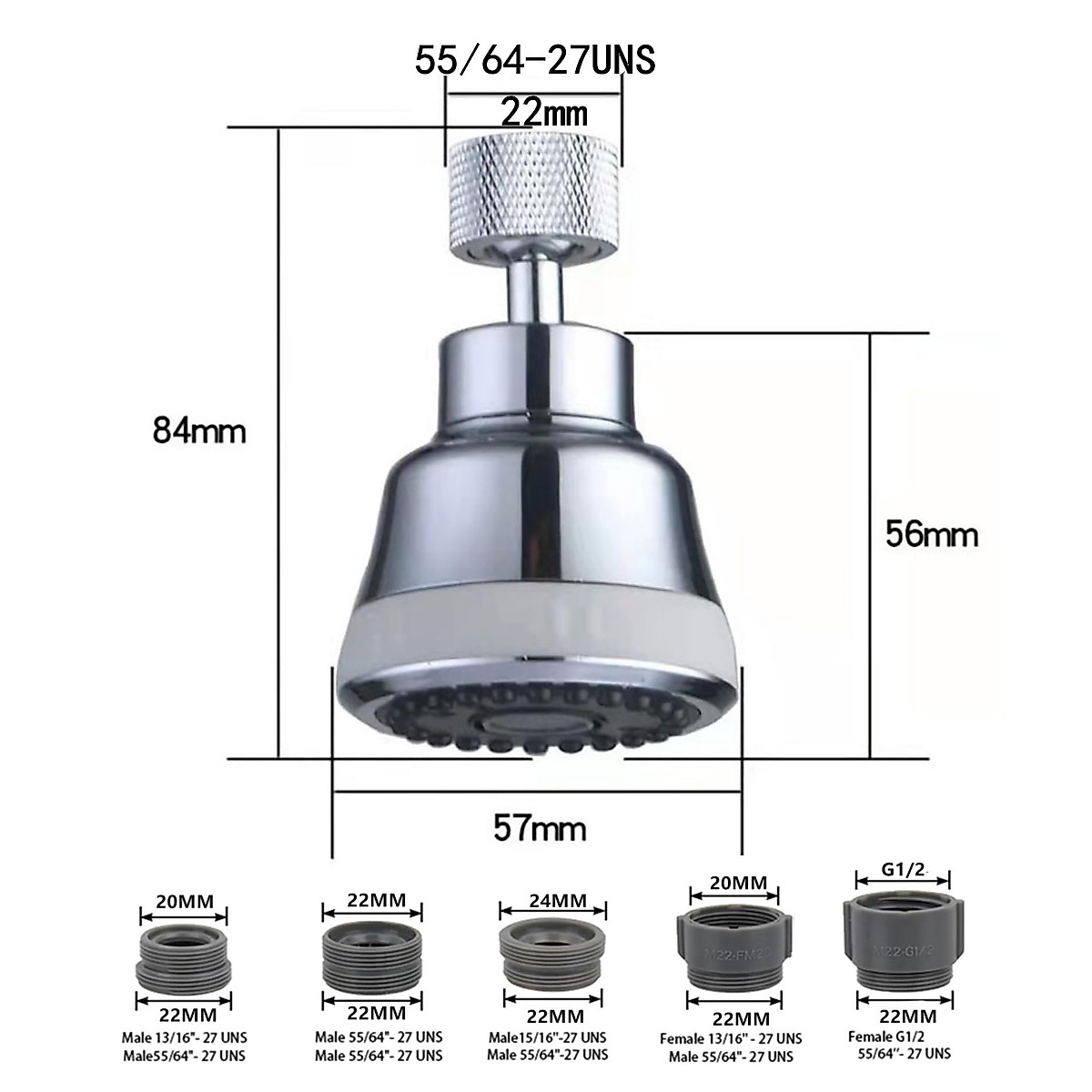 4 Spray Modes Faucet Aerator,360 Degree Faucet Sprayer Attachment,Big Angle Kitchen Faucet Aerator,Swivel Faucet Extender,Sink Sprayer Attachment for faucet,55/64 inch Female Thread (Chrome)