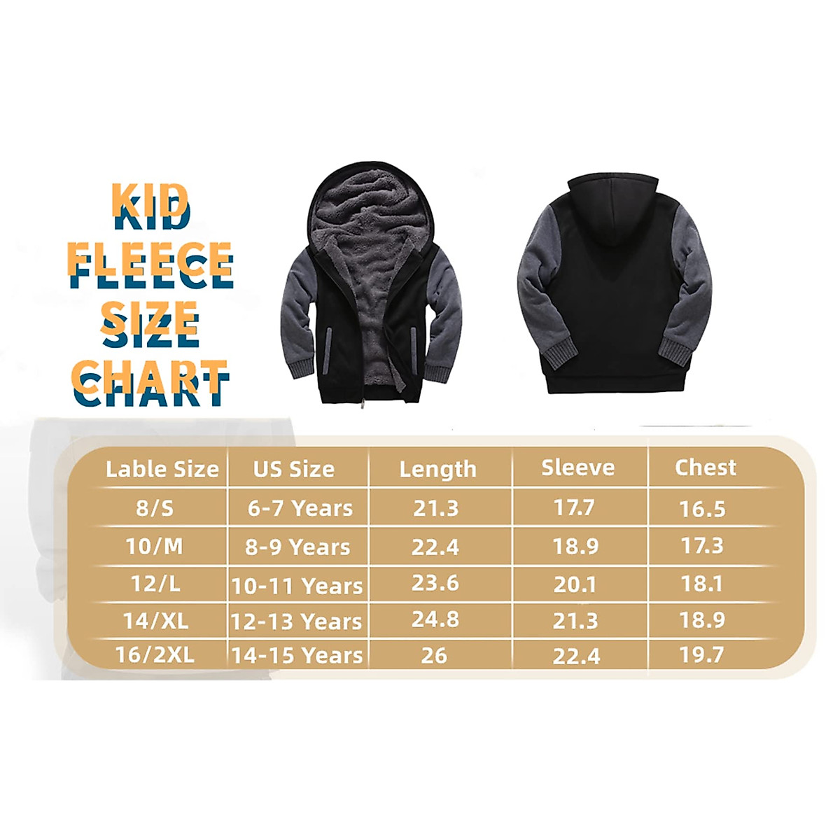SECOOD Kids Hoodie Fleece Jacket Warm Sherpa Lined Zip Up Hooded Sweatshirt Soft Winter Coat Boys Girls School Outerwear