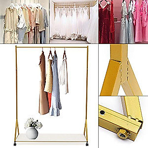 Metal Gold Clothing Rack with Shelves and Universal Wheel,Freestanding Clothing Rack for Hanging Clothes Rack,Heavy Duty Rolling Garment Rack Retail Display for Wedding Dress Bridal Garment Rack Stand