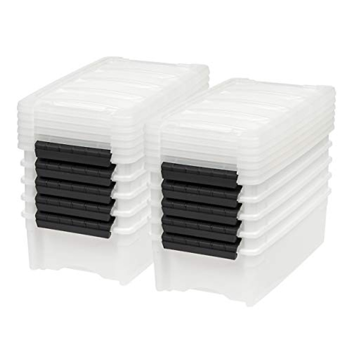 IRIS USA 6 Quart Stackable Plastic Storage Bins with Lids, 10 Pack - BPA-Free, Made in USA - Discreet Organizing Solution, Latches, Durable Nestable Containers, Secure Pull Handle - Pearl