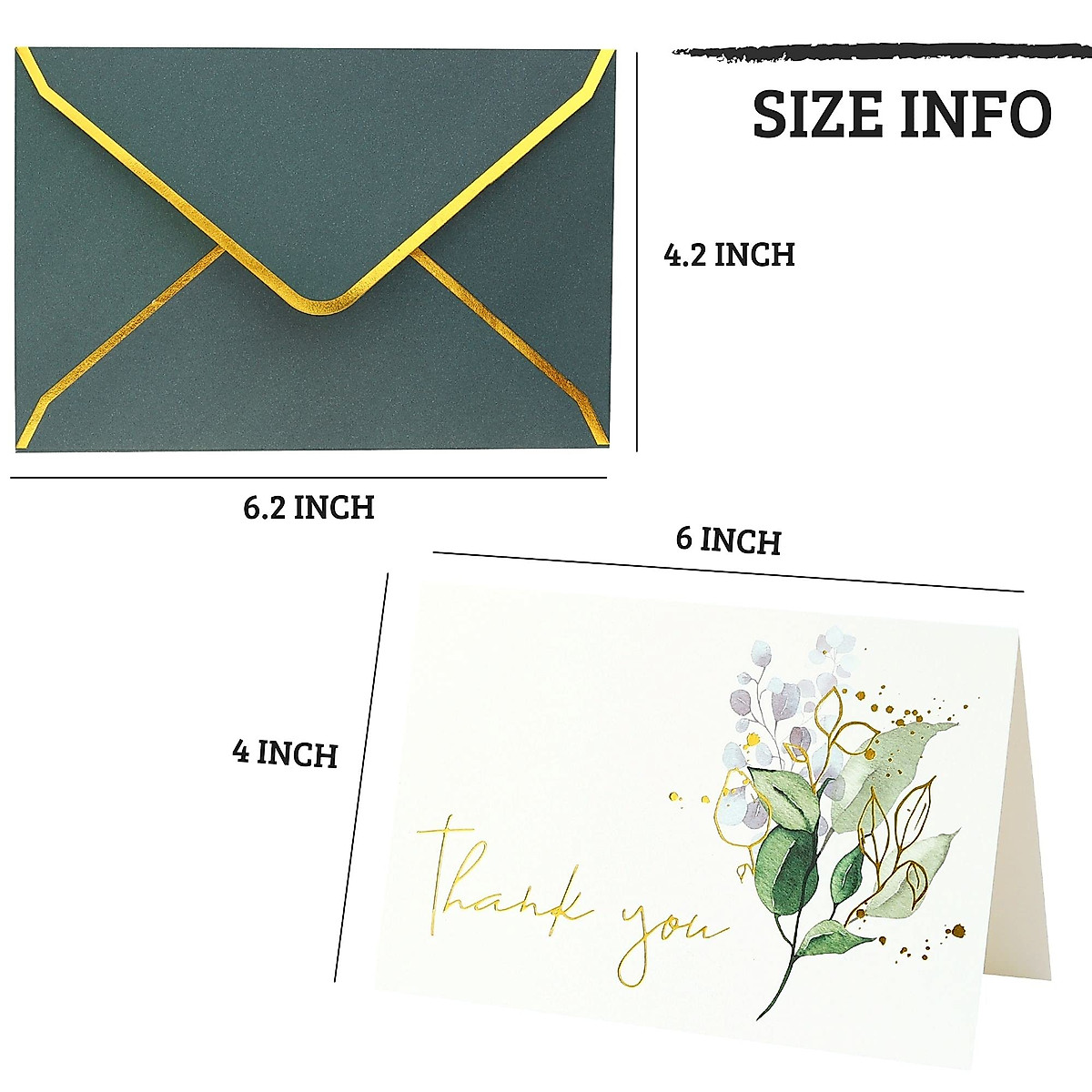 Heavy Duty Thank You Cards with Envelopes - 36 PK Gold Notes 4x6 Inches Baby Shower Wedding Small Business Graduation Funeral Bridal (Greenery)