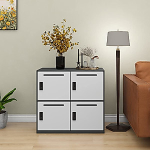 Fumedo 4 Doors Metal Storage Cabinet with Lock, Organizer,Steel Locker for Office, Home, Bank, School, Gym,Bedroom,Living Room. (Key Lock, Grey and White)