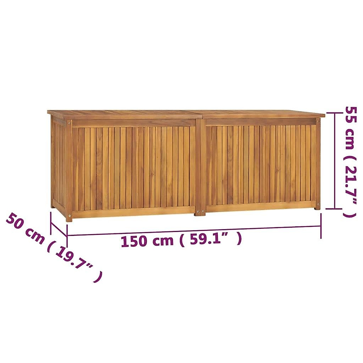 FOPEAS Premium Teak Wood Outdoor Storage Box - Spacious Furniture Storage with Weather-Resistant Design - Solid Wood Garden Box for Year-Round-Brown(59 x9.7 x .7)