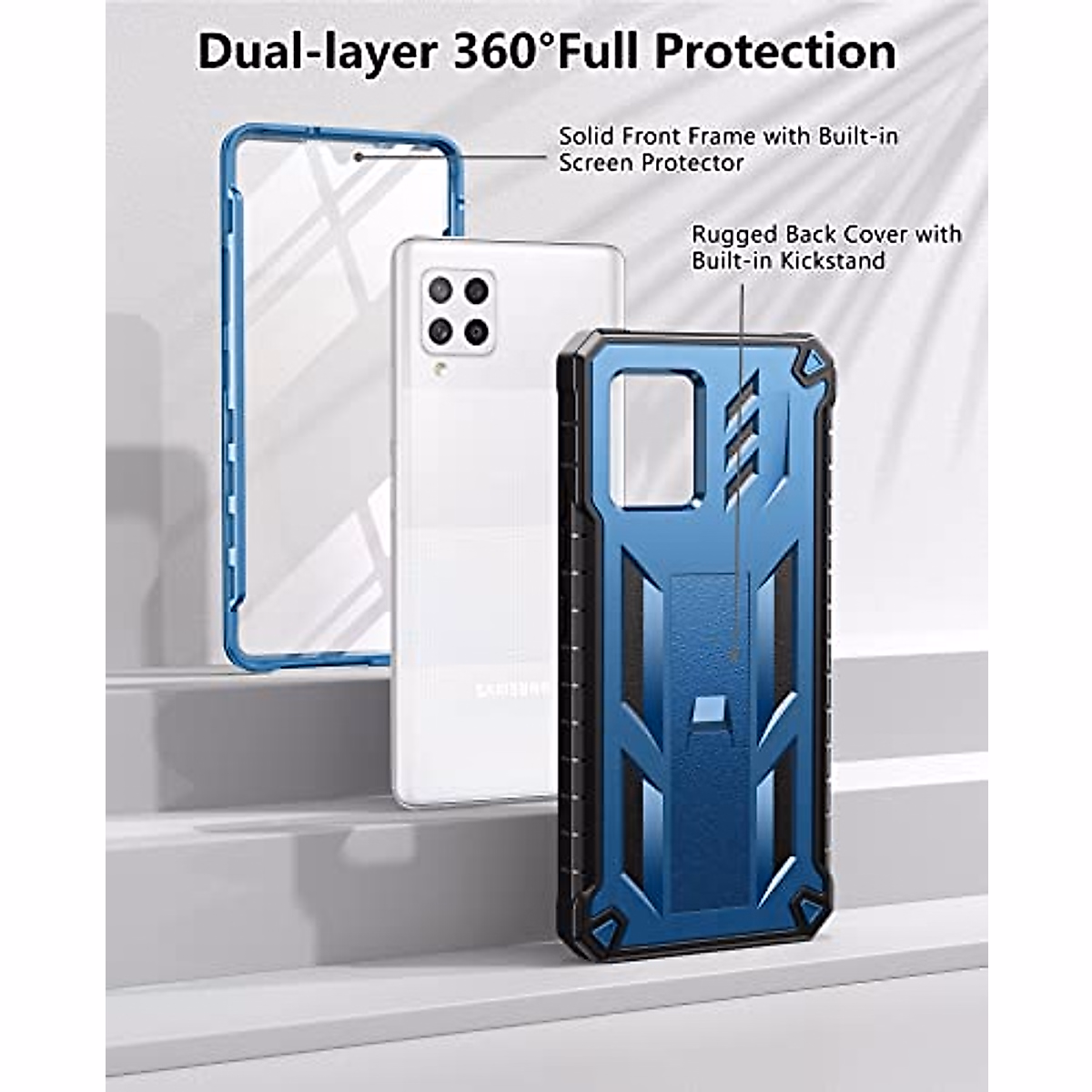 SOiOS for Samsung Galaxy A42-5G Case: TPU Soft Shockproof Protection | Hard Armor Design Shell - Heavy Duty Military Grade Drop Proof Durable Cell Phone Protective Cover with Kickstand for A42 Blue