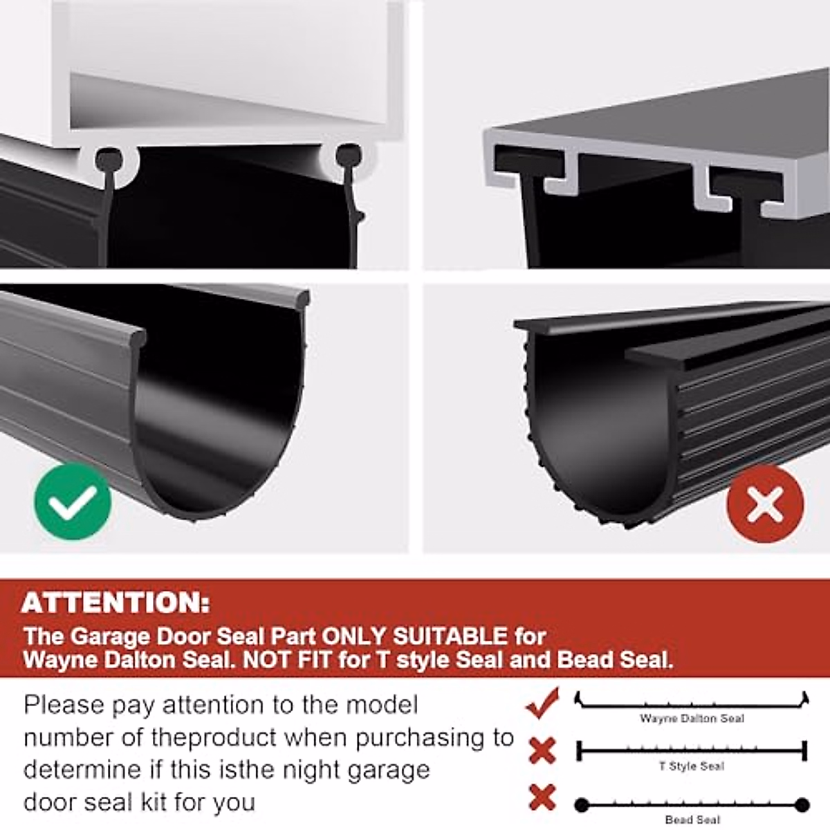 Garage Door Seal Bottom Rubber Replacement for Wayne Dalton Garage Door Bottom Seal Part Number 154448 for Garage Weather Stripping (20 Feet)