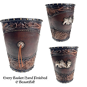 Urbalabs Silver Horse Leather Look Western Rustic Bathroom Trash Can Office Waste Basket Country Decor Rustic Office Garbage Can Cowboy Gun Decor Bathroom Decor Man Cave Western Waste