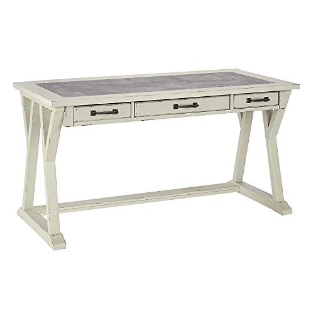 Signature Design by Ashley Jonileene Farmhouse Home Office Desk with Drawers, White & Gray
