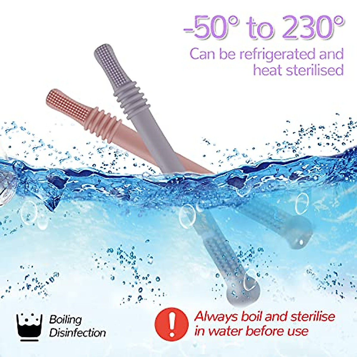 Fu Store Hollow Teether Tube, 6 Pack Chew Straw Toy for Infant Toddlers Silicone Tubes Teething Toys for Babies 3-12 Months BPA Free/Freezable/Dishwasher and Refrigerator Safe