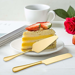 Zoyiancy Wedding Cake Knife and Server Set, Gold Cake Cutting Set, Stainless Steel Cake Cutter Slicer, Cake Cutter Set for Wedding, Birthday, Parties and Events