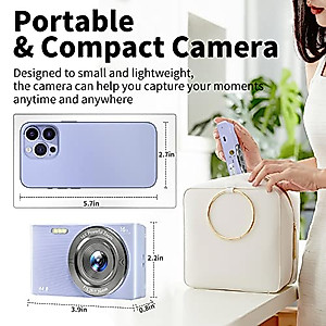 Digital Camera 4K 44MP Compact Point and Shoot Camera with 16X Digital Zoom 32GB SD Card,Kids Camera 2.4 Inch, Vlogging Camera for Teens Students Boys Girls Seniors(Purple2)