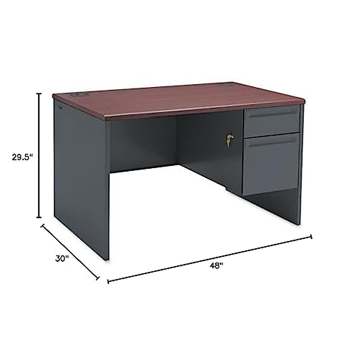 HON 38000 Series Right Pedestal Desk, 48" X 30" X 29.5", Mahogany/Charcoal
