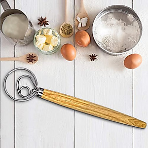 Danish Dough Whisk, Dutch Style Bread Whisk For Dough Cooking Kitchen with Stainless Steel Danish Whisk Bread Mixer 13" and Dough Scraper