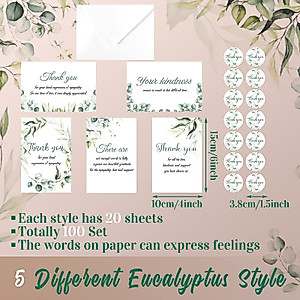 Jetec 100 Pack Thank You Cards with Envelopes Stickers Bulk Greeting Watercolor Cards for Family Loved Ones Wishes Holiday Celebration(Funeral)