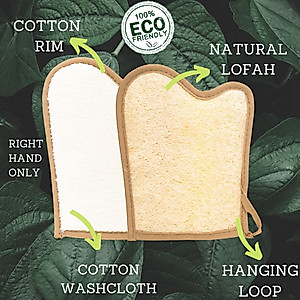2 Exfoliating Body Scrubber Loofah Mittens Bath Sponge, All-Natural Egyptian Bath & Shower Exfoliating washcloth - Loofa Natural Sponge for Face, Back & Body, Eco Friendly and Biodegradable Loufa