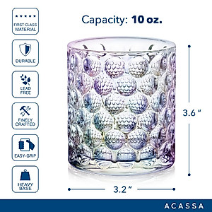 ACASSA, Gin and Tonic Glassware, Iridescent Drinking Glasses, Romantic Water Glasses, Bubble Design Drinking Glasses, Hobnail Drinking Glasses, Wine, Cocktail, Lowball, Bourbon, Whisky, Scotch Glasses