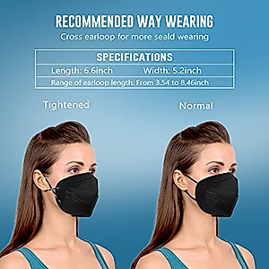 KN95 Face Mask 50 Pack, WWDOLL KN95 Masks 5-Layer Breathable Mask with Elastic Earloop and Nose Bridge Clip, Disposable Respirator Protection Against PM2.5 Black