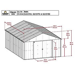 Arrow Sheds Classic 12' x 17' Outdoor Padlockable Steel Storage Shed Building, Charcoal