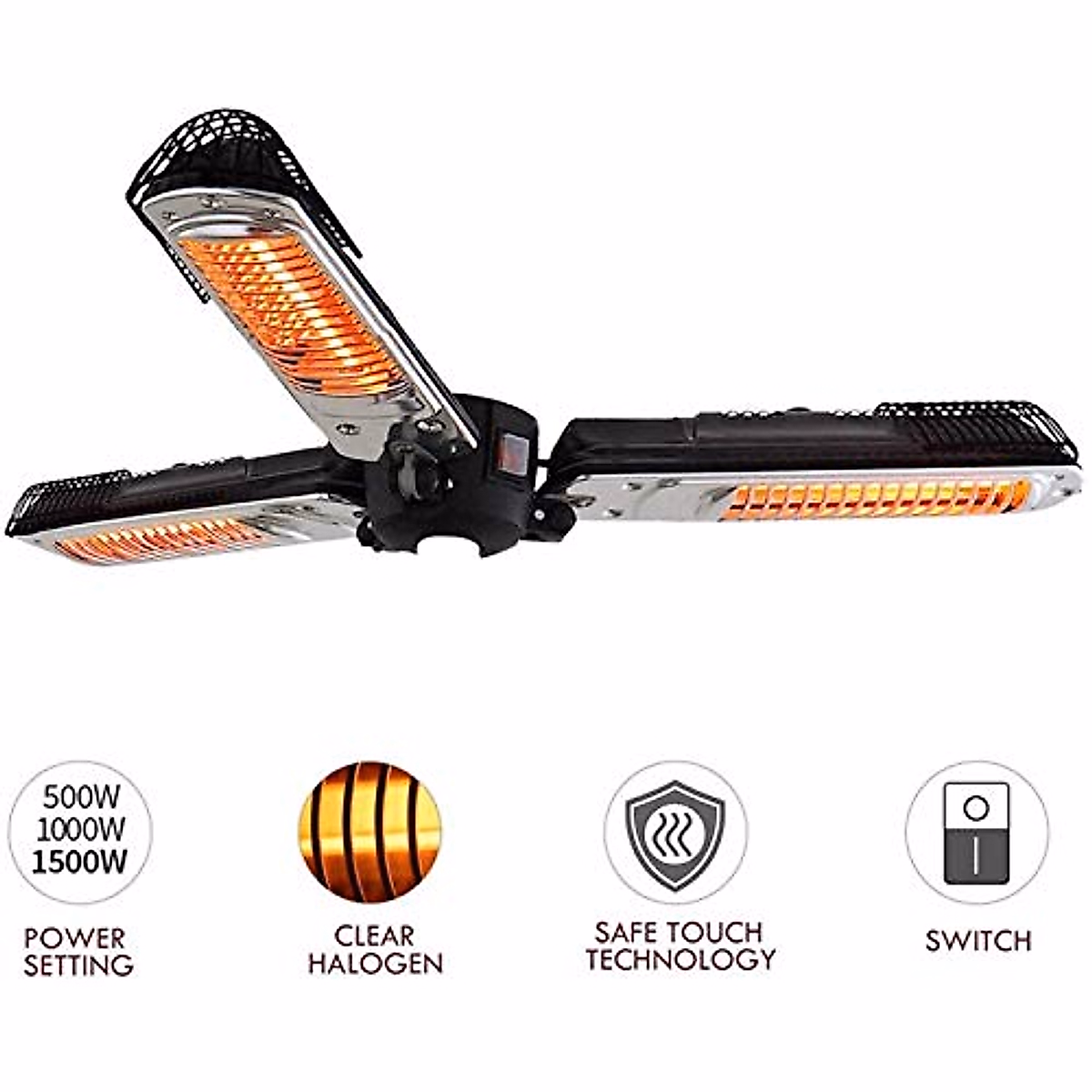 LIRUI Electric Patio Parasol Umbrella Heater, Folding Outdoor Electric Infrared Space Heater with 3 Heating Panels for Pergola Or Gazabo for Outside Garden Terrace Home Essential